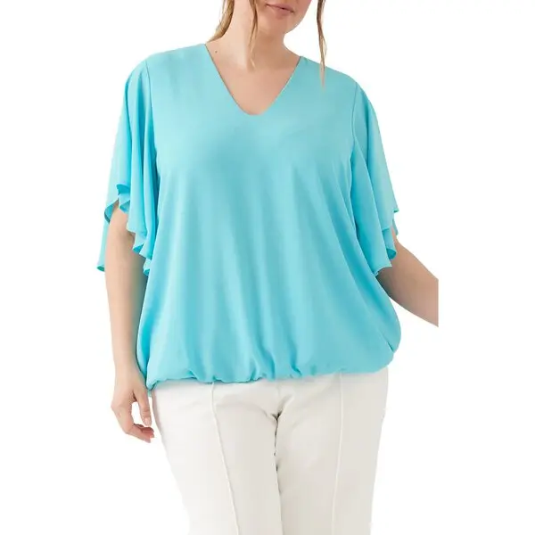 Karen Kane Flutter Sleeve V-neck Top - Aqua