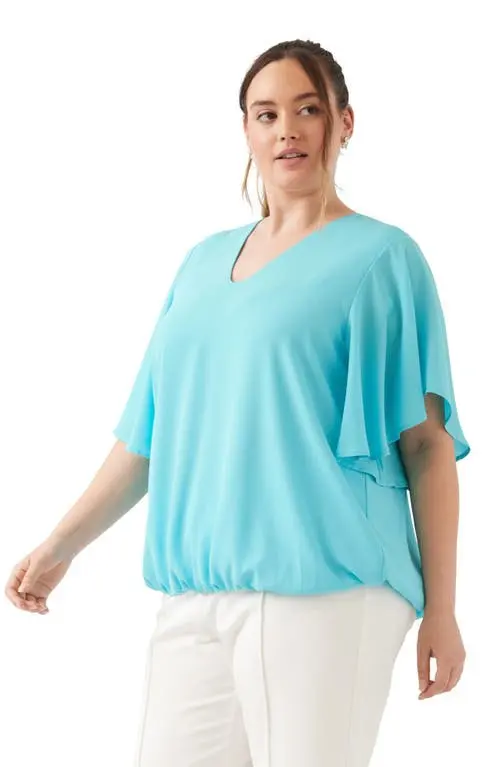 Karen Kane Flutter Sleeve V-neck Top - Aqua
