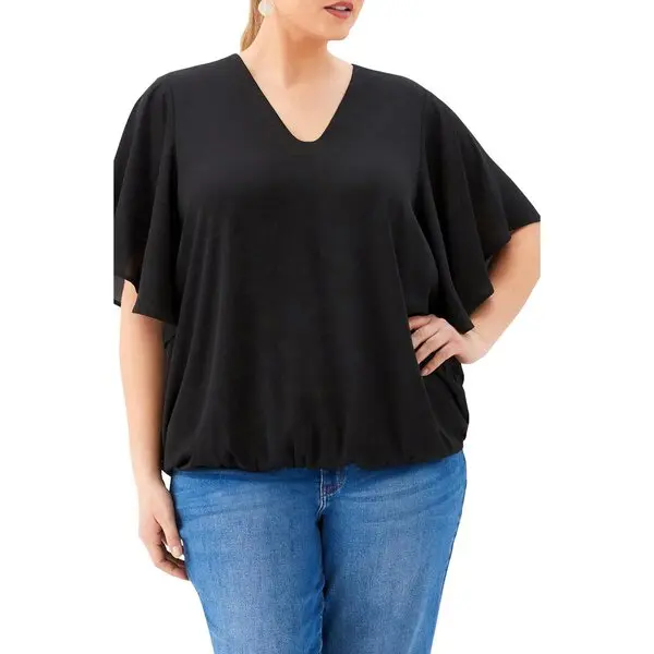 Karen Kane Flutter Sleeve Top - Black