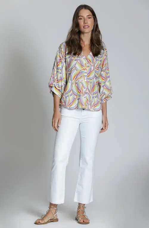 APNY Blouson Sleeve Cotton Blend Button-up Shirt - Blue Multi