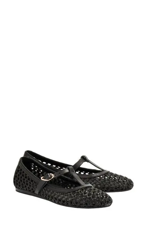 ANCIENT GREEK SANDALS Aerati T-strap Raffia Flats - Black