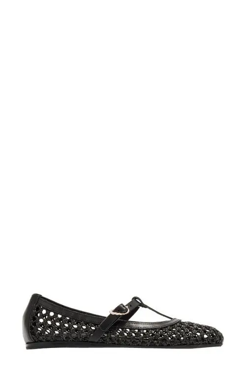 ANCIENT GREEK SANDALS Aerati T-strap Raffia Flats - Black