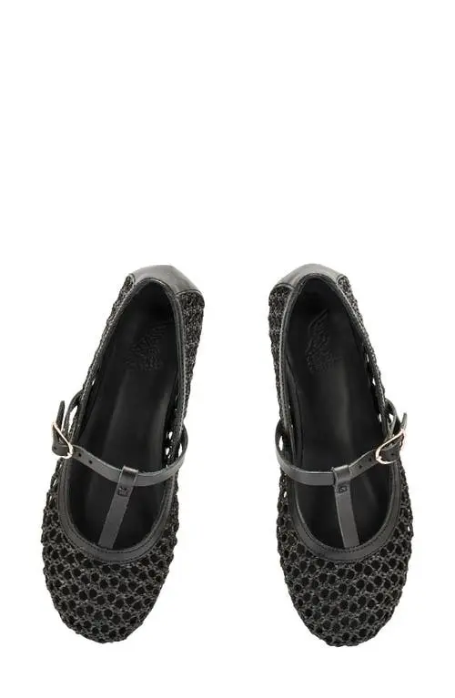 ANCIENT GREEK SANDALS Aerati T-strap Raffia Flats - Black