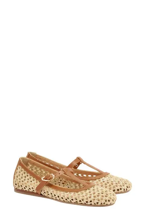 ANCIENT GREEK SANDALS Aerati T-strap Raffia Flats - Natural