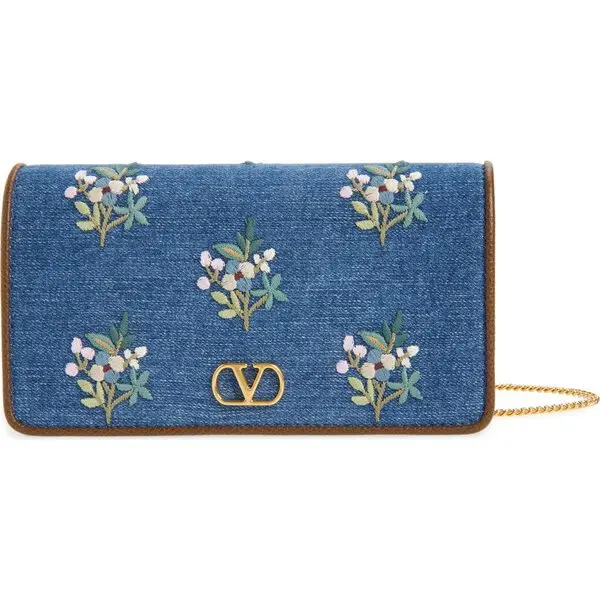 Valentino Garavani Mini Vlogo Signature Denim Crossbody Bag - Blue Multi