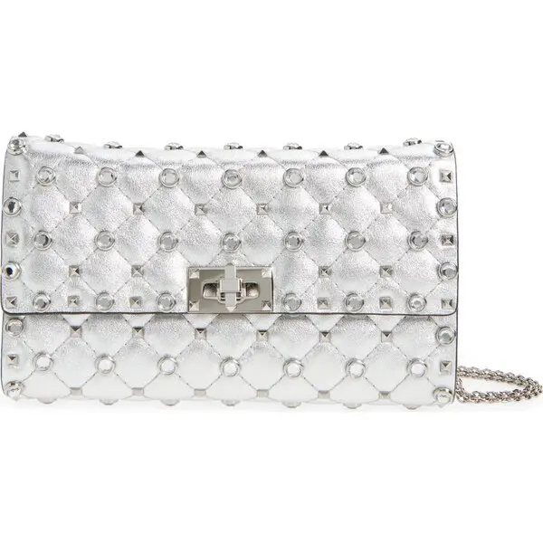 Valentino Garavani Small Rockstud Leather Shoulder Bag - Silver Lilac