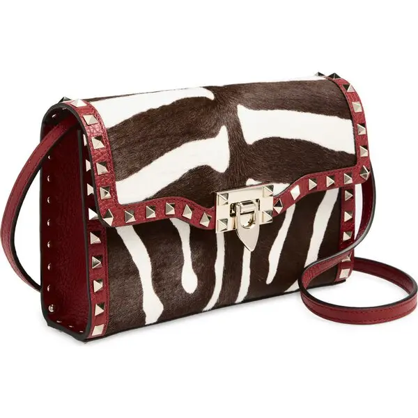 Valentino Garavani Small Rockstud Genuine Calf Hair & Leather Shoulder Bag - Red