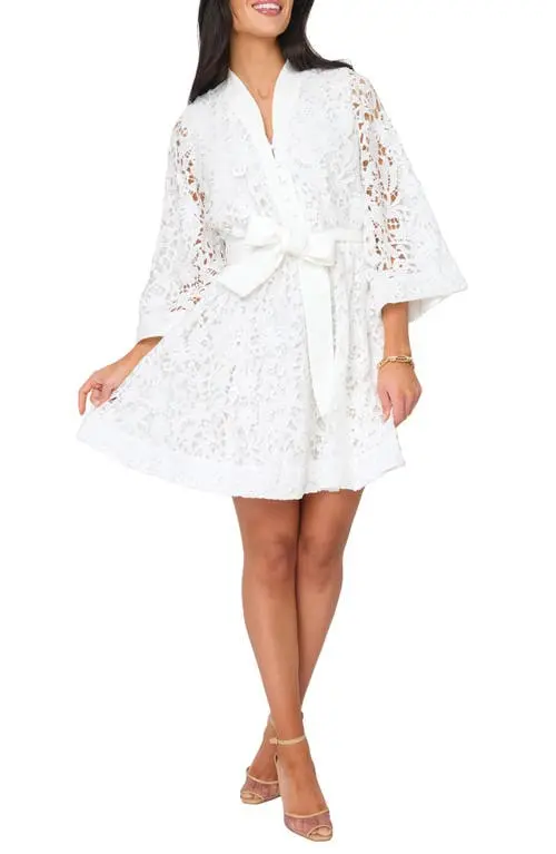 GIBSONLOOK Lace Tie Belt Dress - White Lace