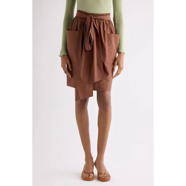 Chloé Tie Waist Cotton Poplin Skirt - Plain Brown