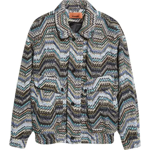 Missoni Metallic Zigzag Sequin Field Jacket - Grey Multi