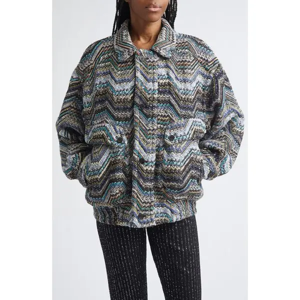 Missoni Metallic Zigzag Sequin Field Jacket - Grey Multi