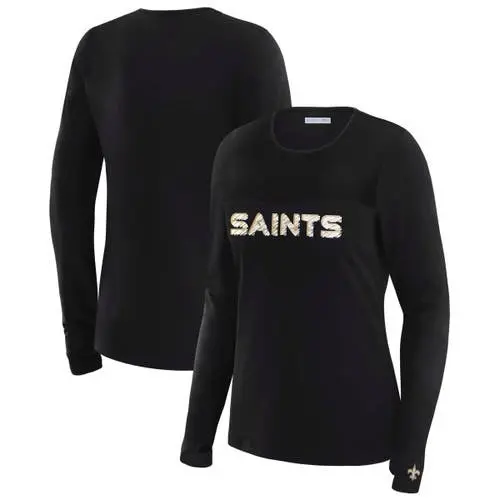 WEAR BY ERIN ANDREWS X Gracie Hunt New Orleans Saints Mesh Panel Long Sleeve T-shirt - Black