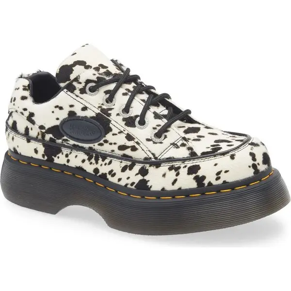 Dr. Martens Buzz 5i Genuine Calf Hair Platform Oxford - Cream And Black Calf Hair
