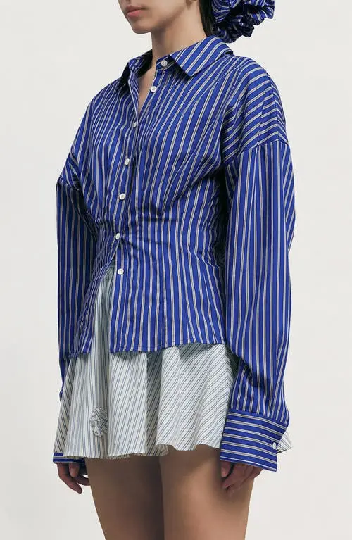 MAUDE CLUB Hadley Pleated Stripe Button-up Top