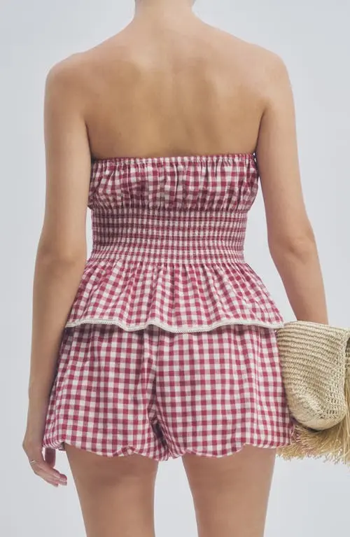 MAUDE CLUB Floral Gingham Smocked Peplum Top