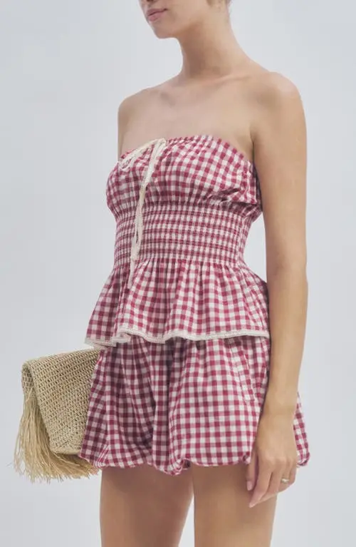 MAUDE CLUB Floral Gingham Smocked Peplum Top