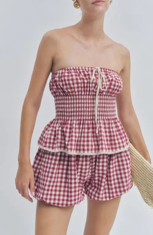 MAUDE CLUB Gingham Bubble Hem Shorts