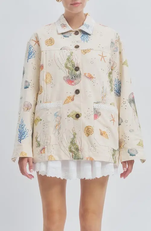 MAUDE CLUB Hayes Sea Life Print Eyelet Jacket - Shell Print