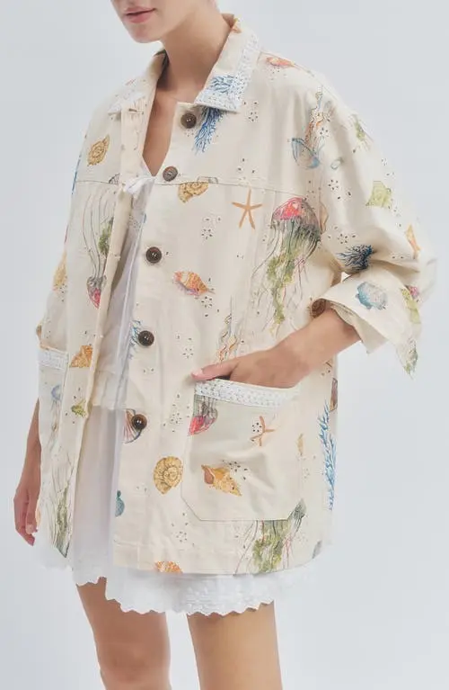 MAUDE CLUB Hayes Sea Life Print Eyelet Jacket