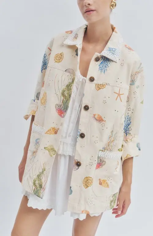 MAUDE CLUB Hayes Sea Life Print Eyelet Jacket
