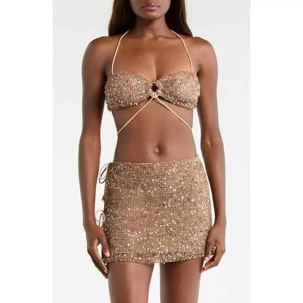 KULANI KINIS Sequin Strappy O-ring Crop Top - Esspresso Spritz