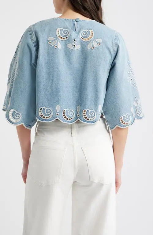 Farm Rio Eyelet Detail Crop Top - Denim