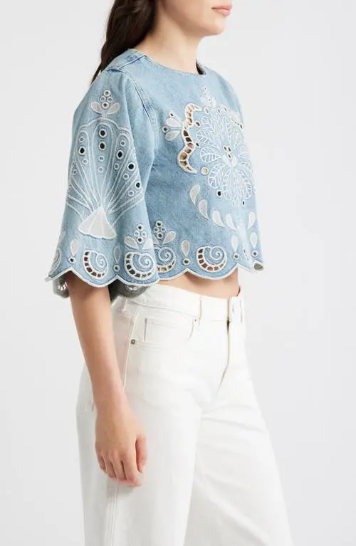 Farm Rio Eyelet Detail Crop Top - Denim