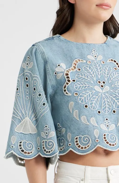 Farm Rio Eyelet Detail Crop Top - Denim