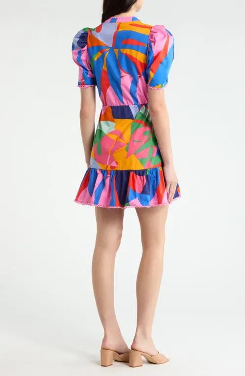 SUGARLIPS Chroma Lace Trim Puff Sleeve Cotton Dress