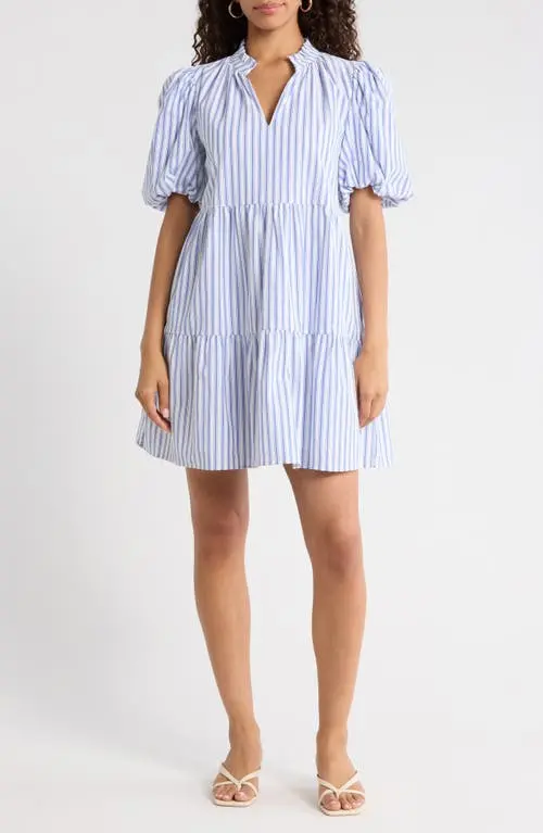 SUGARLIPS Audry Stripe Jacey Babydoll Minidress - White-blue