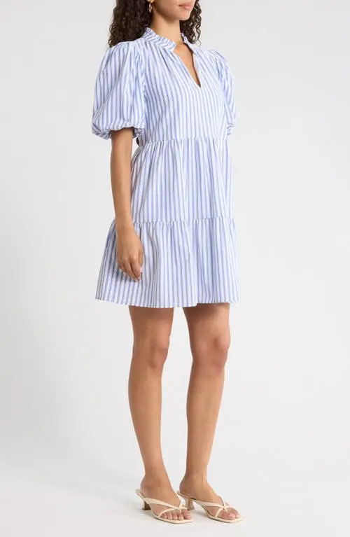 SUGARLIPS Audry Stripe Jacey Babydoll Minidress - White-blue