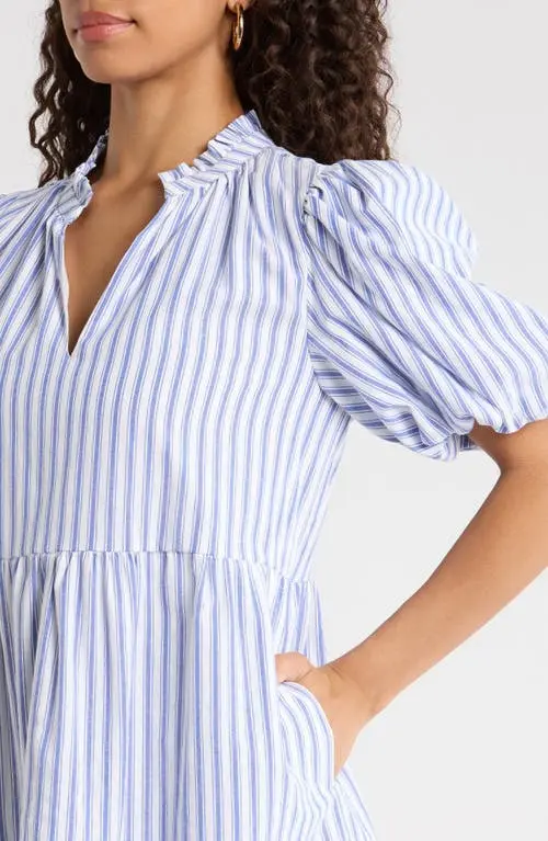 SUGARLIPS Audry Stripe Jacey Babydoll Minidress - White-blue