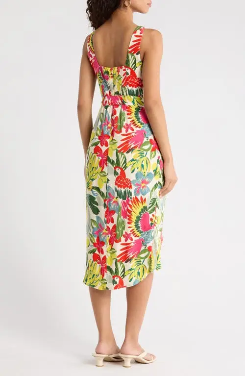 SUGARLIPS Wissa Tropical Faux Wrap Midi Sundress