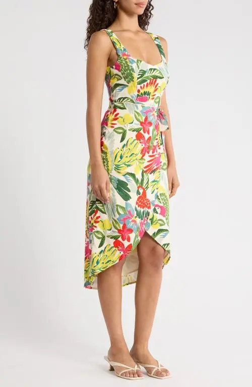 SUGARLIPS Wissa Tropical Faux Wrap Midi Sundress
