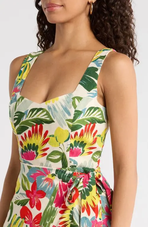SUGARLIPS Wissa Tropical Faux Wrap Midi Sundress