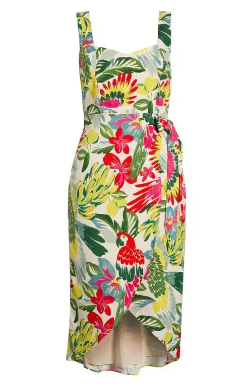 SUGARLIPS Wissa Tropical Faux Wrap Midi Sundress