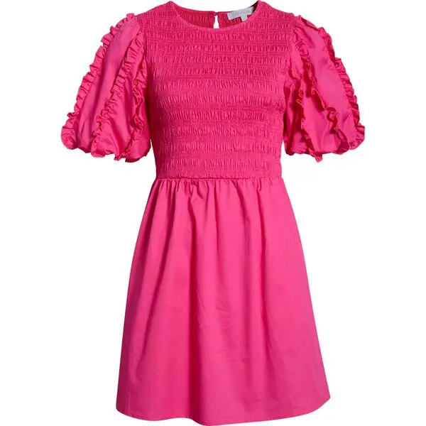 SUGARLIPS Riana Ruffle Smocked Minidress - Fuchsia