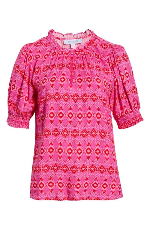 SUGARLIPS Mirany Ikat Bindy Puff Sleeve Top - Fuchsia Red Multi