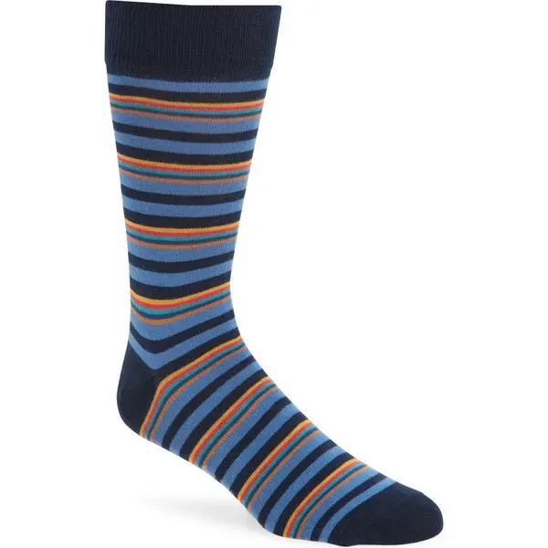 Paul Smith Nolan Stripe Cotton Blend Dress Socks - Navy