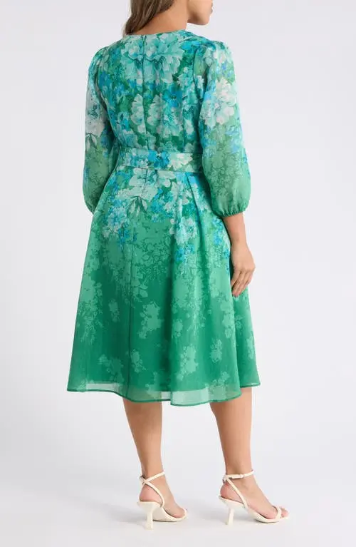 TAHARI ASL Long Sleeve Printed Midi Dress