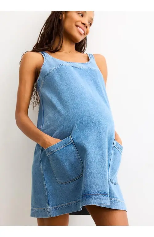 Hatch Collection The Kiley Denim Mini Maternity Dress - Vintage Dream Blue