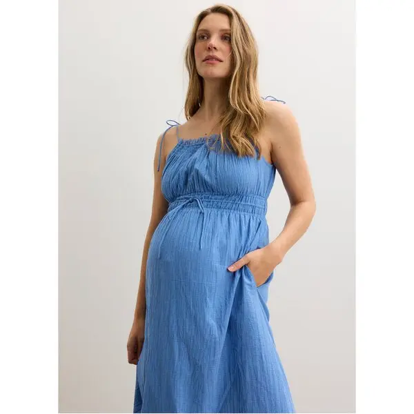 Hatch Collection Audrey Maternity Midi Dress - Blue Plaid