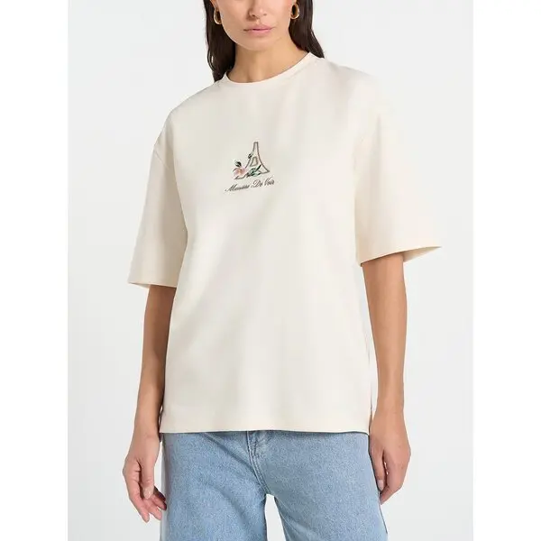 Manière De Voir Ts008 Floral Eiffel Cotton T-shirt - Cream