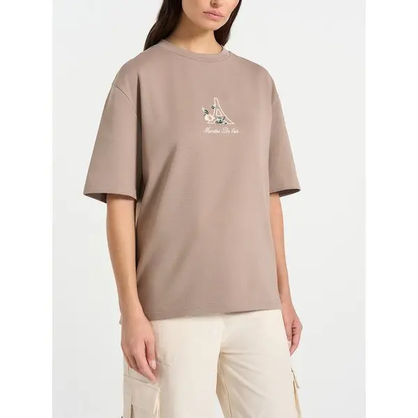 Manière De Voir Ts008 Floral Eiffel Cotton T-shirt - Taupe