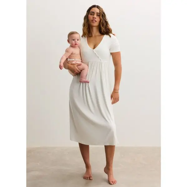 Hatch Collection The Softest Rib Side Seam Nursing Maxi Dress - White