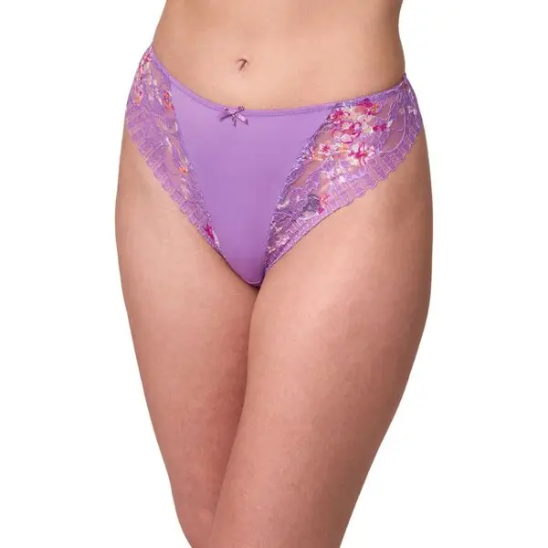 MONTELLE INTIMATES Lace & Microfiber Thong - Tulip/tulip Field