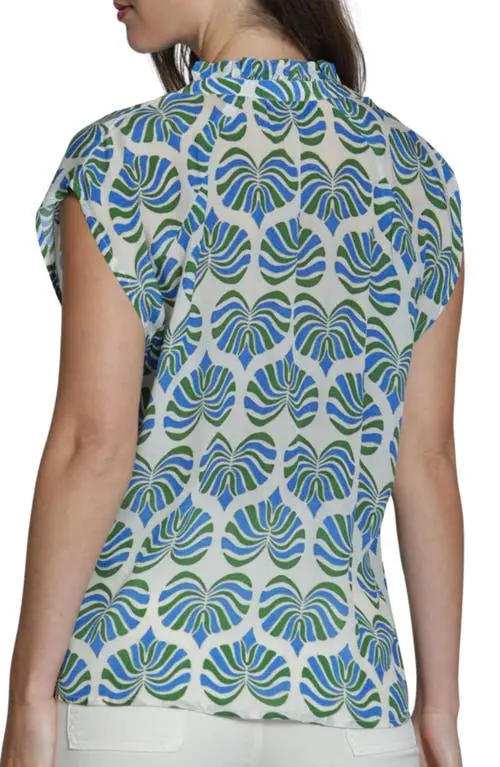 APNY Cap Sleeve Shell Top - Whiteblue Multi