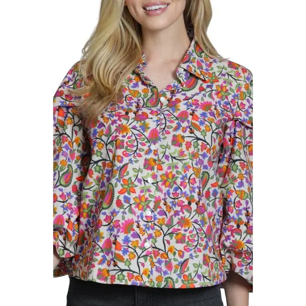 APNY Printed Cotton Button-up Shirt - Pink Olive Multi