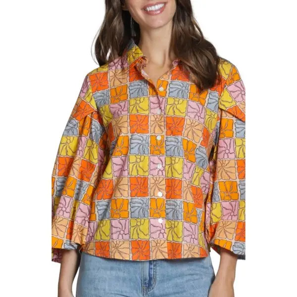 APNY Printed Cotton Button-up Shirt - Yellow Multi