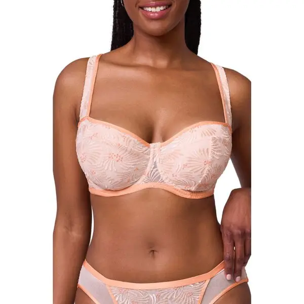 MONTELLE INTIMATES Tangerine Dream Embroidered Underwire Balconette Bra - Champagne/tangerine